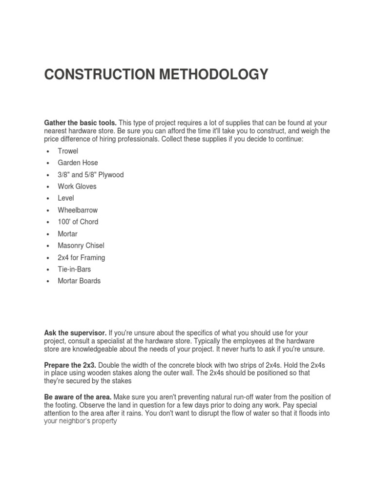 CONSTRUCTION METHODOLOGY - Fence | PDF | Masonry | Concrete