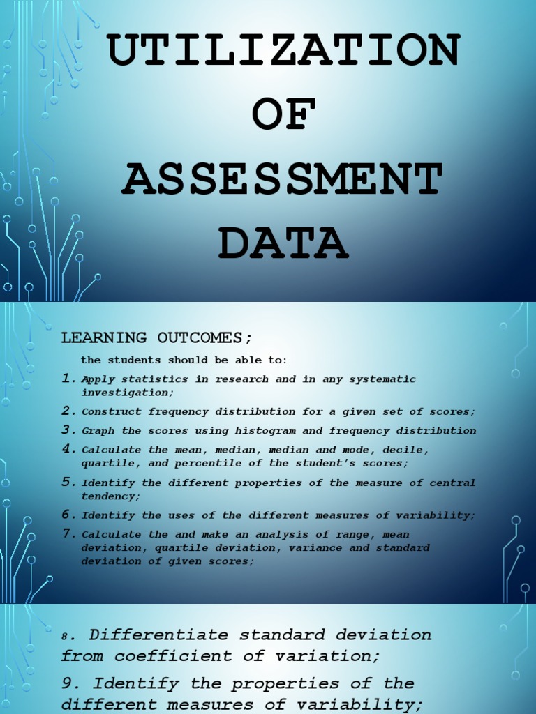 Utilizing Assessment Data in Education | PDF | Mode (Statistics) | Median