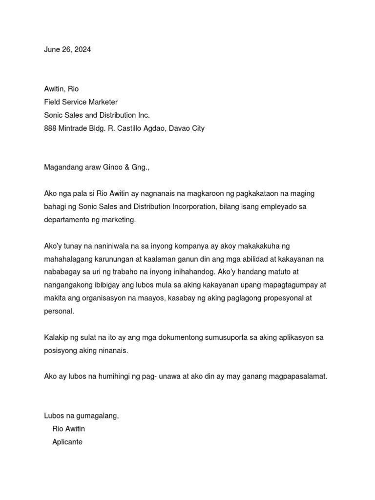 Application Form Filipino | PDF