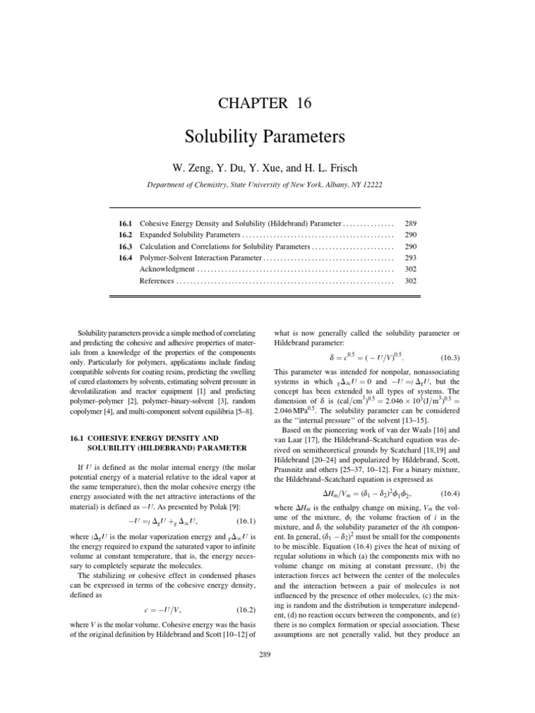 Solubility Parameters in Polymers | PDF | Solubility | Solution