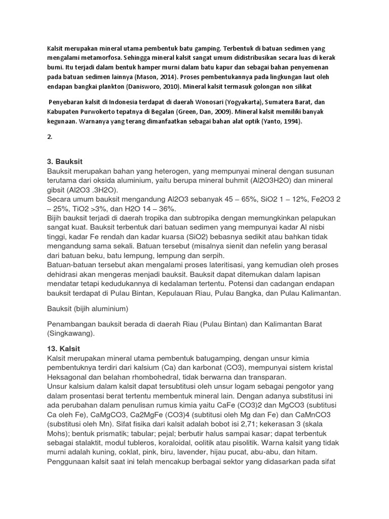 Kalsit Merupakan Mineral Utama Pembentuk Batu Gamping | PDF