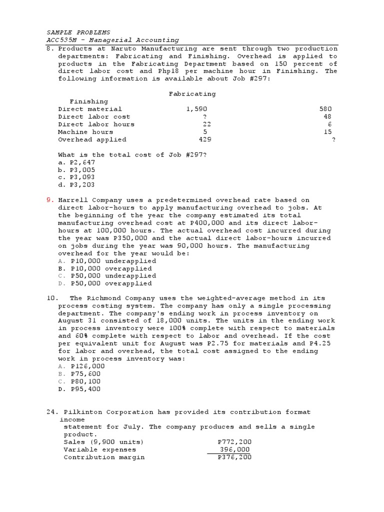 Sample Problems Management Accounting | PDF | Business Economics | Business
