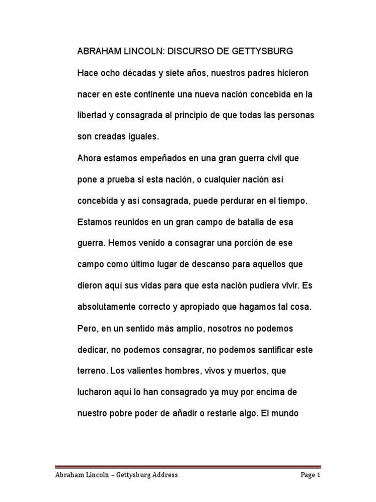 Spanish - Abraham Lincoln Gettysburg Address | PDF