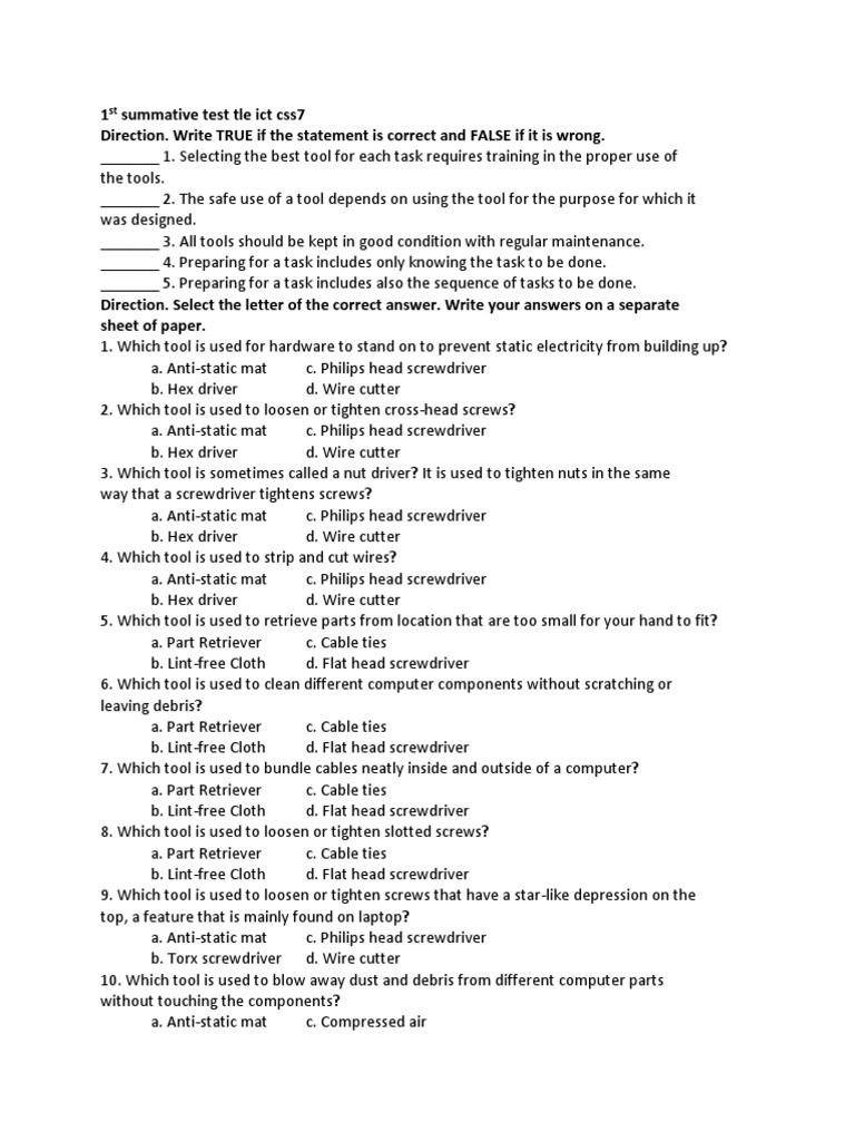 1st Summative Test Tle Ict Css7 | PDF | Electrical Engineering ...