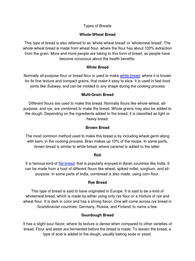 Types of Breads | PDF | Whole Grain | Breads