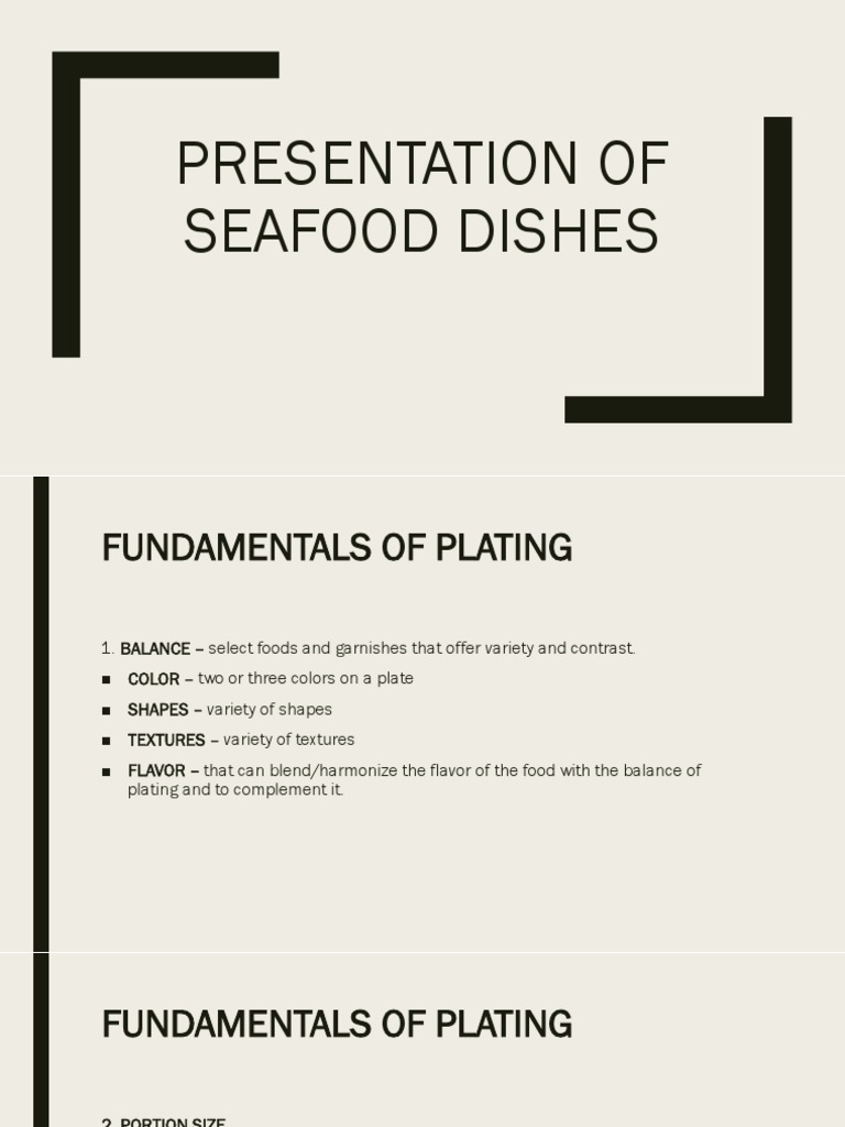 Presentation of Seafood Dishes | PDF | Butter | Sauce