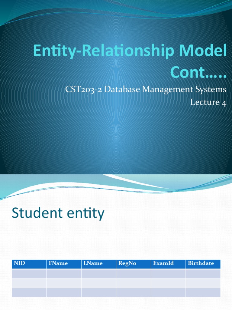 Entity-Relationship Model Cont ..: CST203-2 Database Management Systems | PDF | Business | Data ...