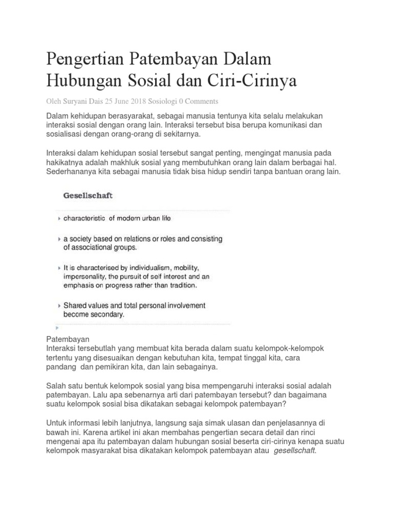Pengertian dan Ciri Patembayan | PDF | Ilmu Sosial | Gaya Hidup
