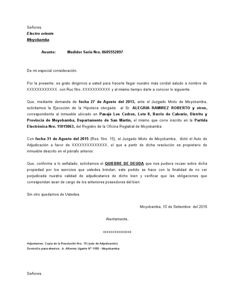 Carta de Quiebre Electro - Emapa | PDF | Hipotecas | Finanzas (general)