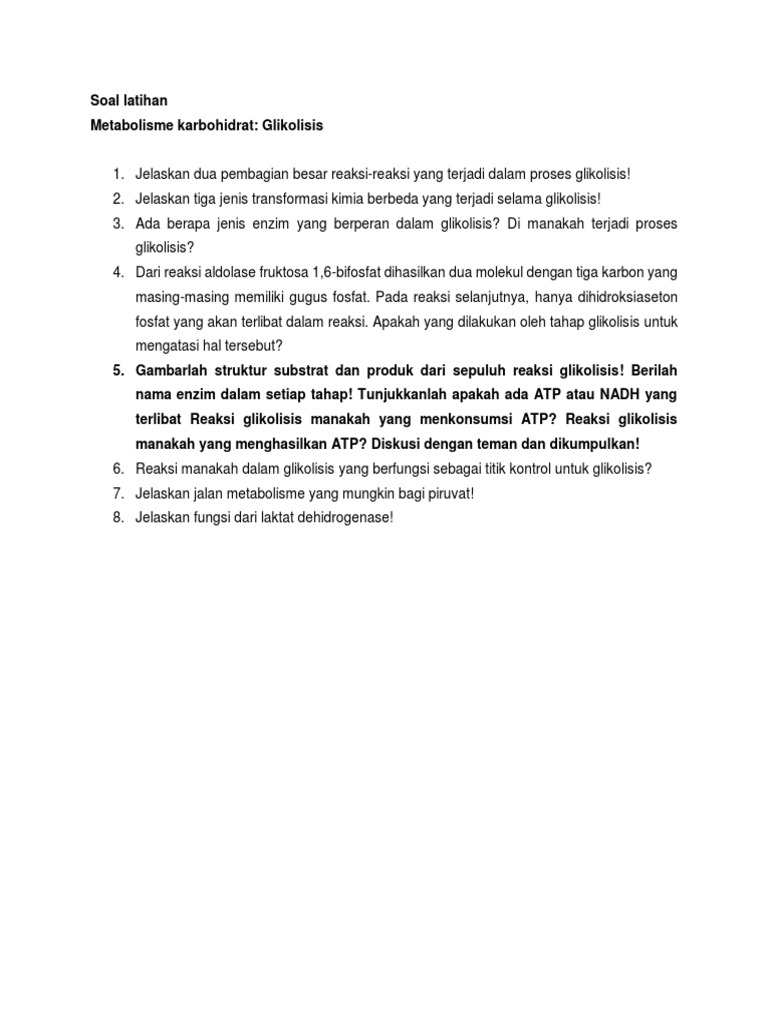 Soal Latihan Glikolisis | PDF