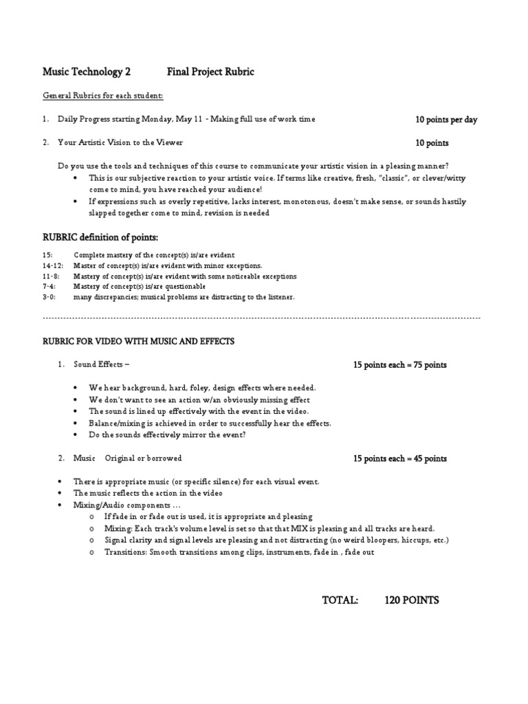 Music Technology 2 Project Rubric | PDF | Musicology | Entertainment
