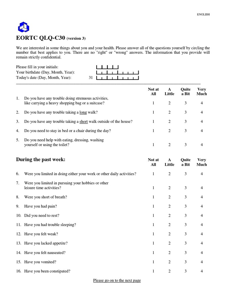 QLQ-C30 English PDF | PDF | Diseases And Disorders | Medicine
