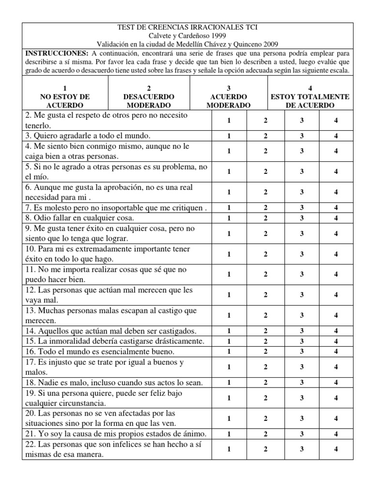 Test de Creencias Irracionales Tci | PDF