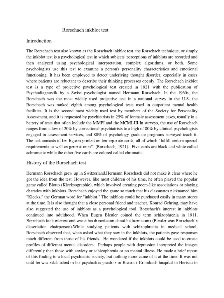 Rorschach Inkblot Test | PDF | Validity (Statistics) | Applied Psychology
