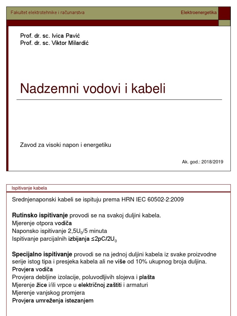 Nadzemni Vodovi I Kabeli Ispitivanje Kabela | PDF