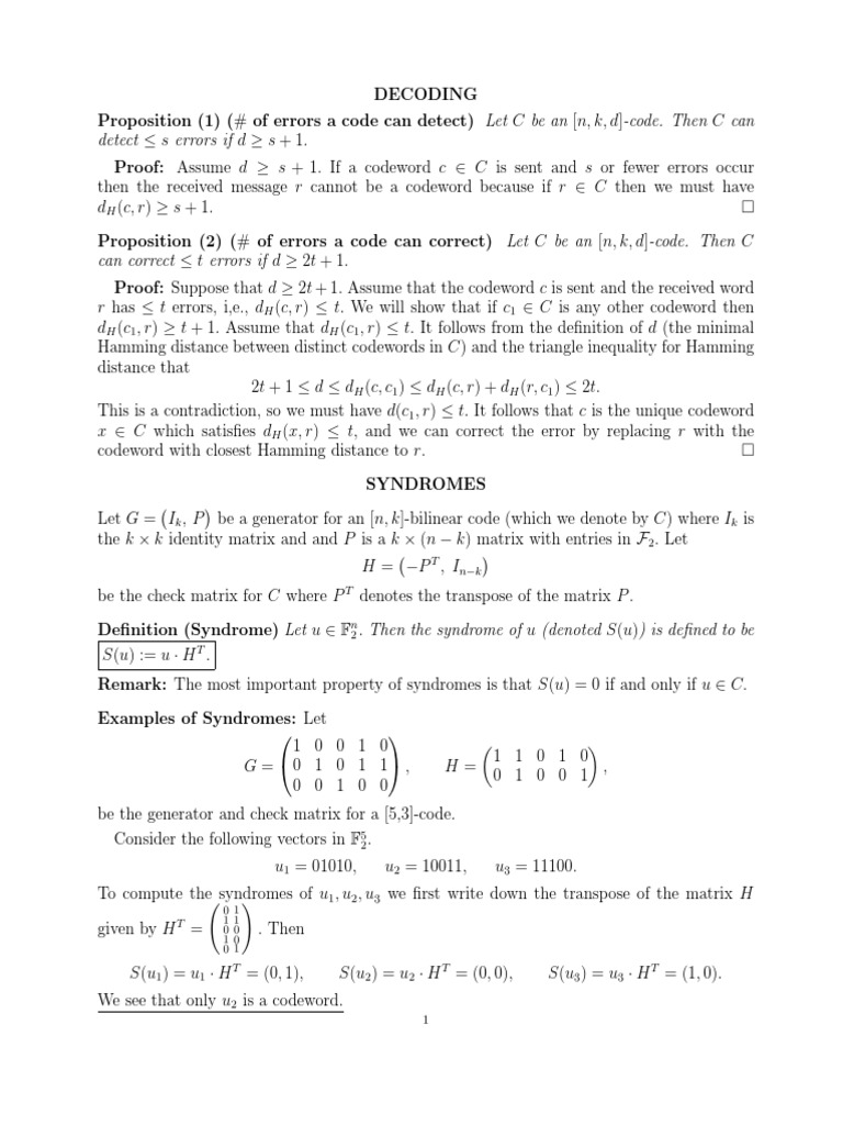 Syndrome Decoding | PDF | Algorithms | Mathematical Concepts