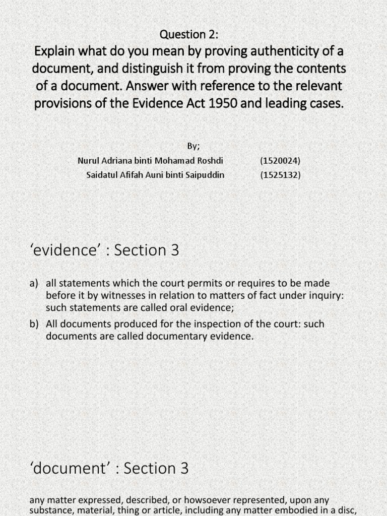 Authenticity of Document | PDF | Relevance (Law) | Evidence (Law)