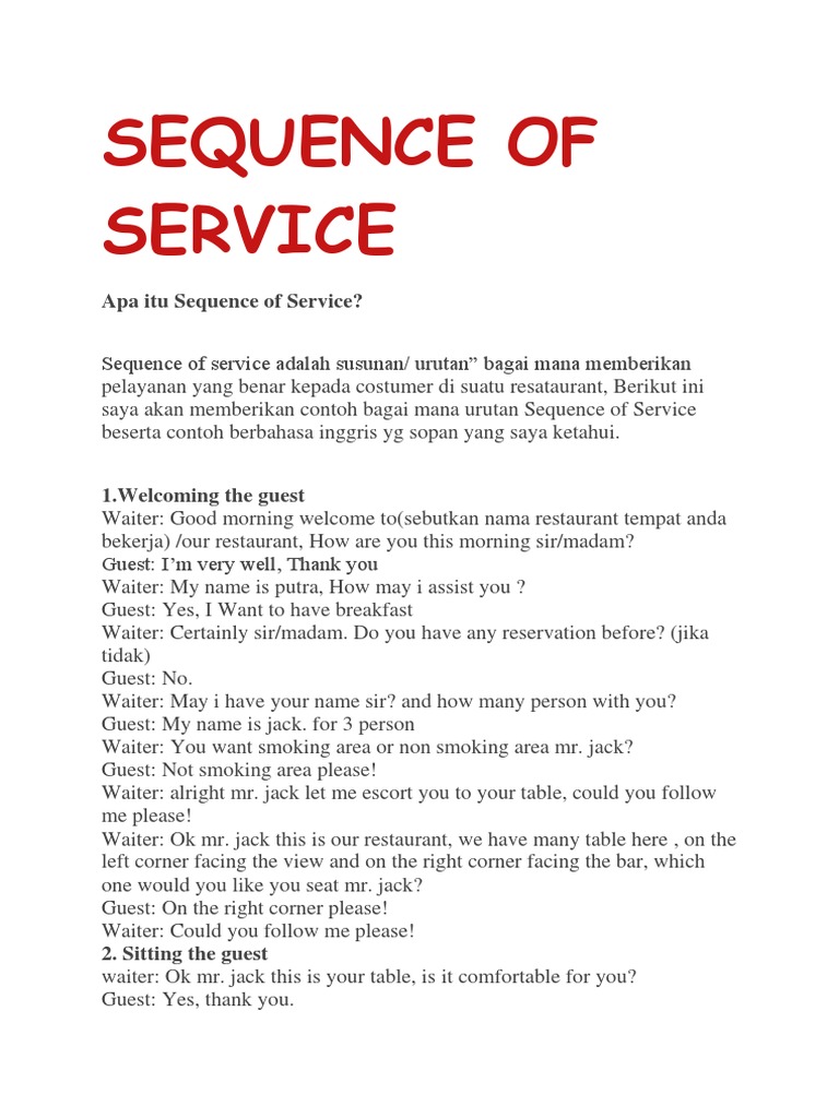 Sequence of Service | PDF | Waiting Staff | Hors D'oeuvre