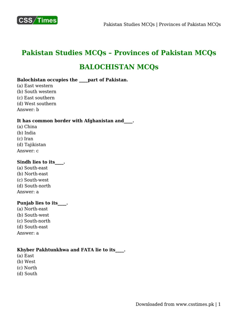 Provincial Overviews: Multiple Choice Questions on the Provinces of ...