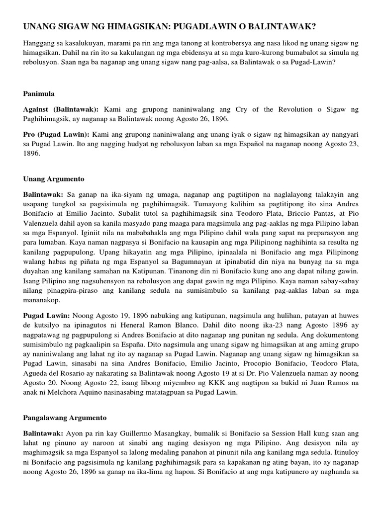 History, Unang Sigaw | PDF