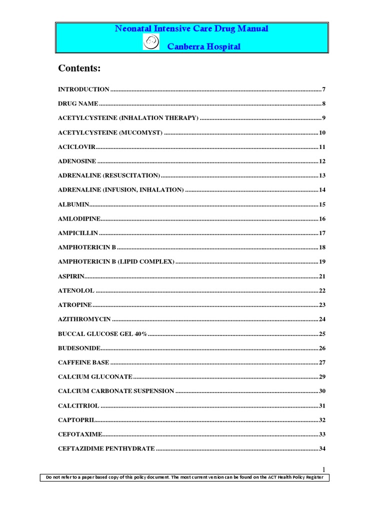 Neonatal Intensive Care Drug Manual | PDF | Rtt | Medical Treatments