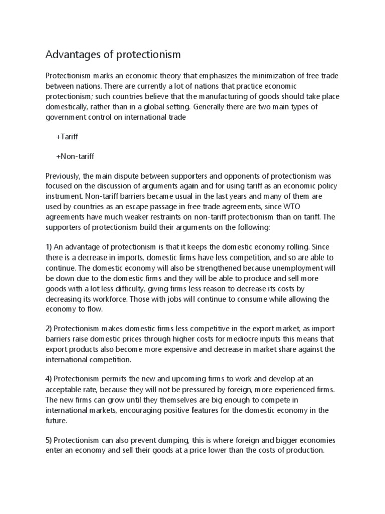 Advantages and Disadvantage of Protectionism | PDF | Protectionism ...