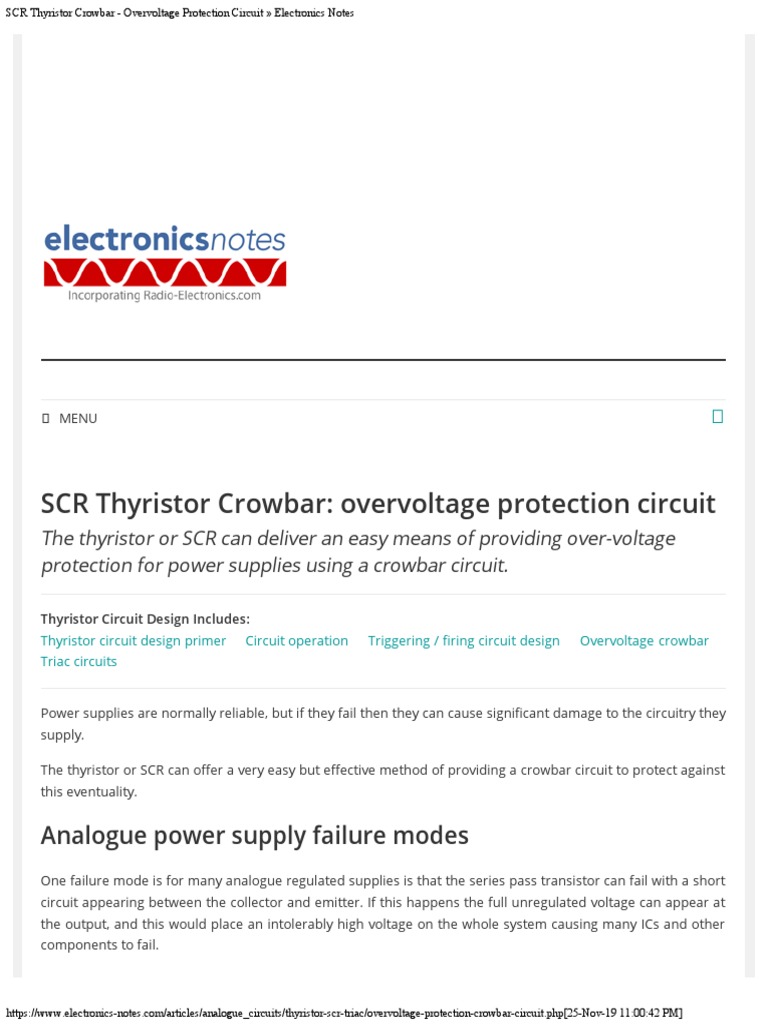 SCR Thyristor Crowbar - Overvoltage Protection Circuit Electronics ...