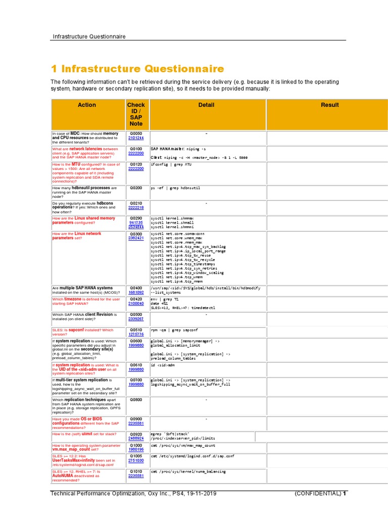 Infrastructure Questionnaire - SAP HANA | PDF | Sap Se | Computer Network