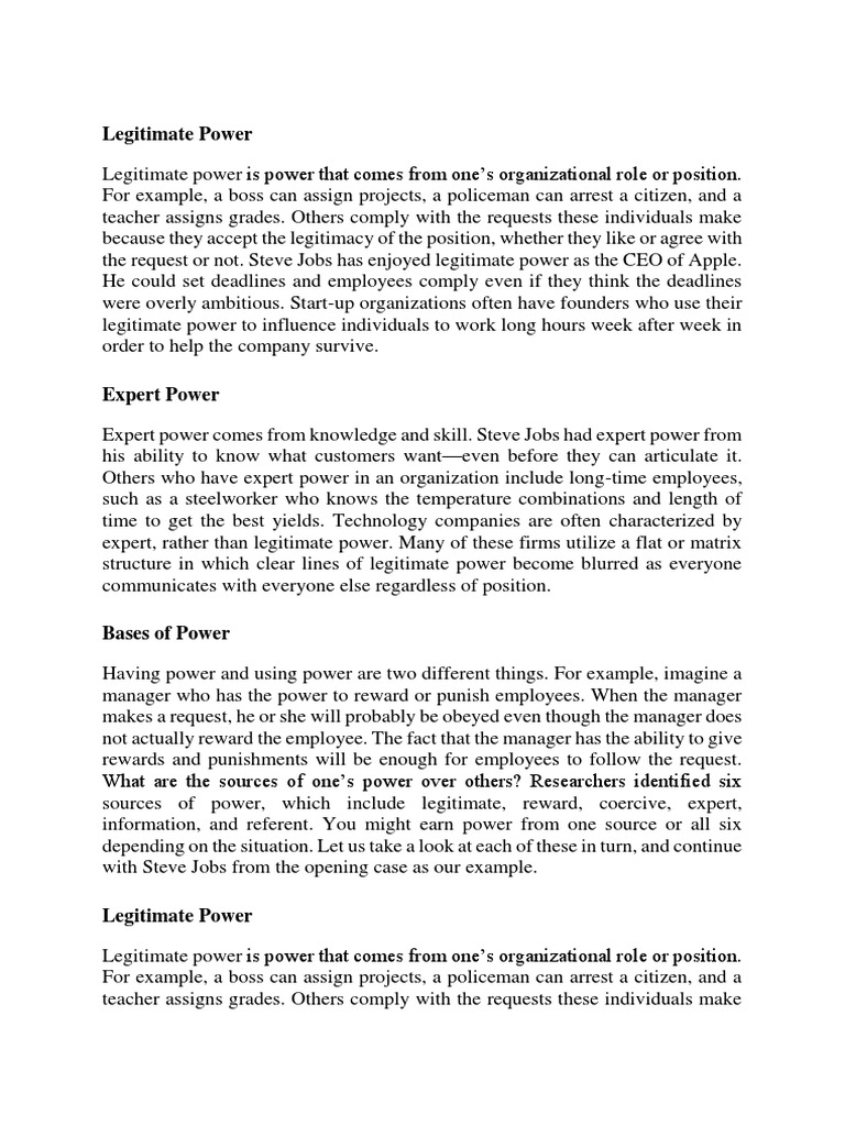 Legitimate Power | PDF | Steve Jobs | Expert