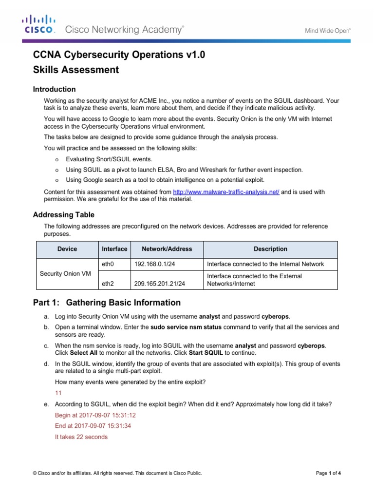 CCNA Cybersecurity Operations v1.0 Skills Assessment Answer | PDF | Malware | Exploit (Computer ...