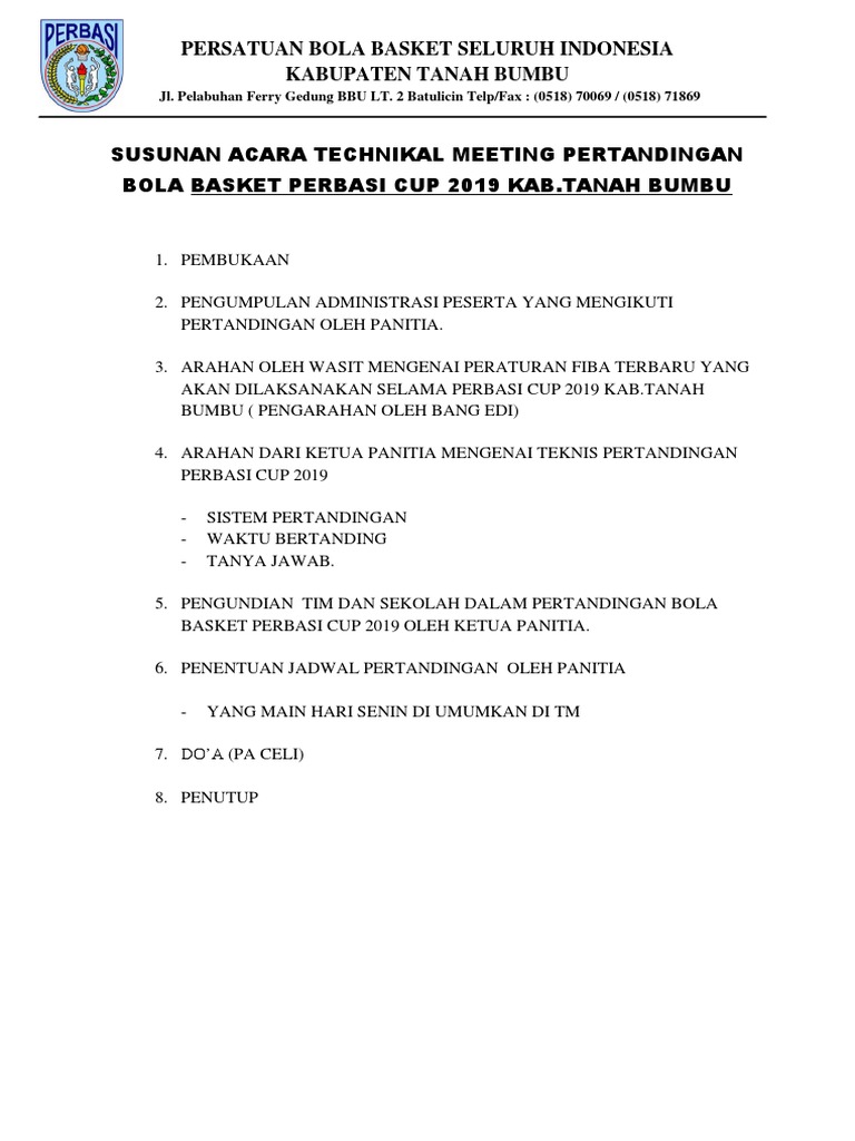 Susunan Acara Technical Meeting Basket | PDF | Sains & Matematika