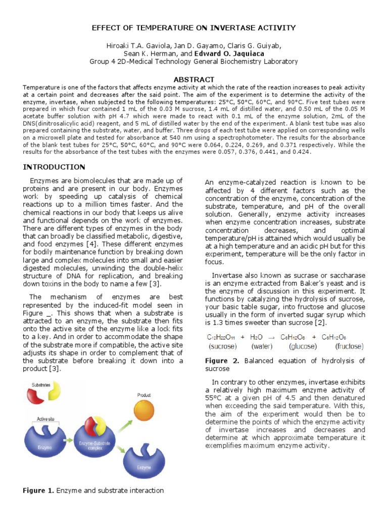Effect of Temperature On Invertase Activity | PDF | Sucrose | Active Site