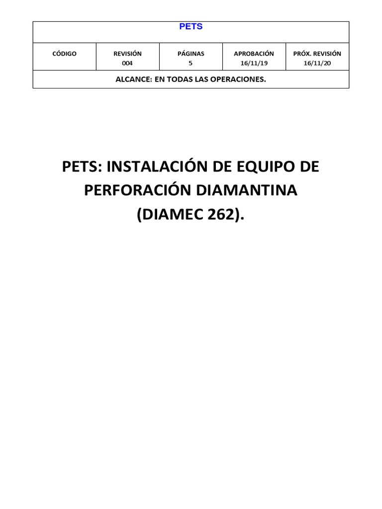 Instalacion de Equipo de Perforacion Diamantina (DIAMEC 262) | PDF ...