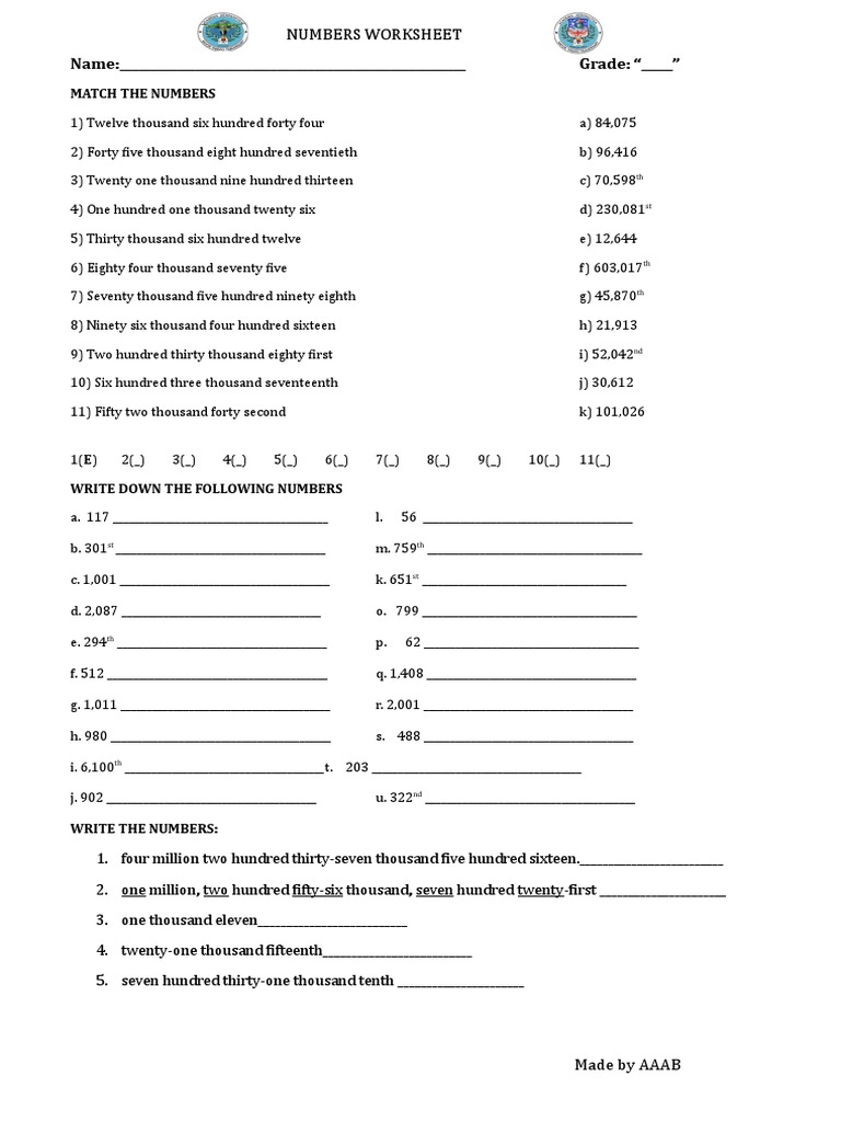 Cardinal and Ordinal Numbers - 76010 | PDF