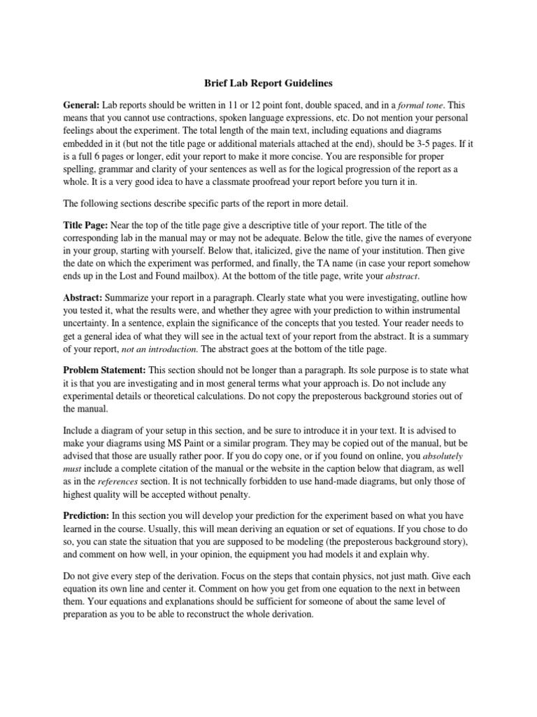 Brief Lab Report Guidelines | PDF | Uncertainty | Measurement