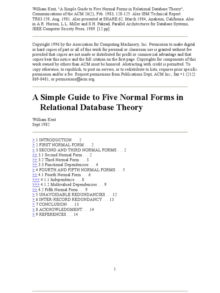 A Simple Guide To Five Normal Forms in Relational Database Theory | PDF | Relational Model ...