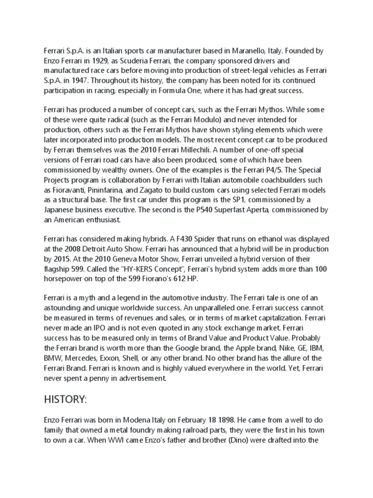 Ferrari S.p.A.: History and Overview | PDF | Motor Vehicle | Car
