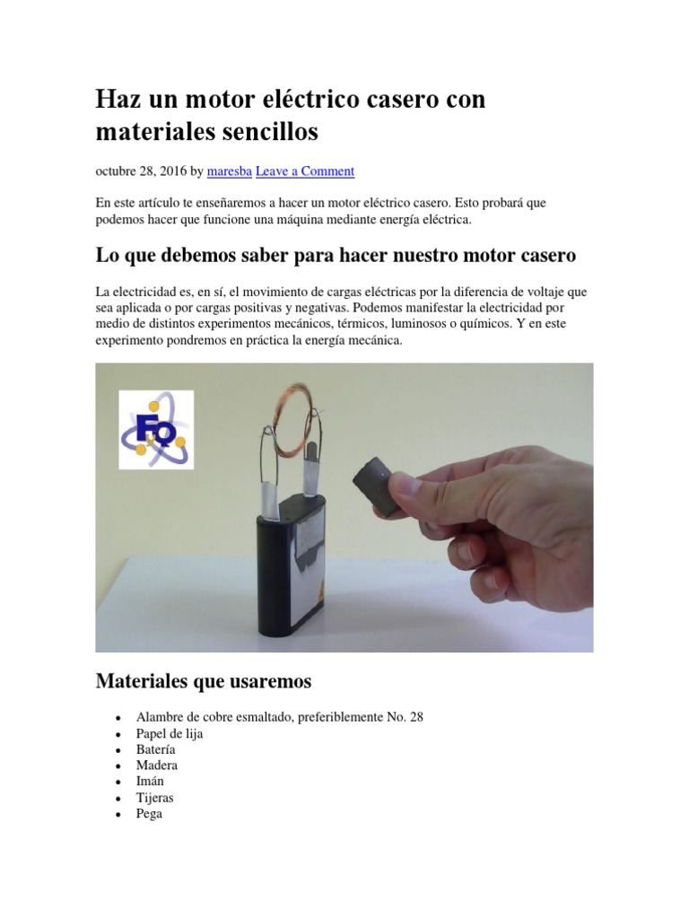 Haz Un Motor Eléctrico Casero Con Materiales Sencillos | PDF