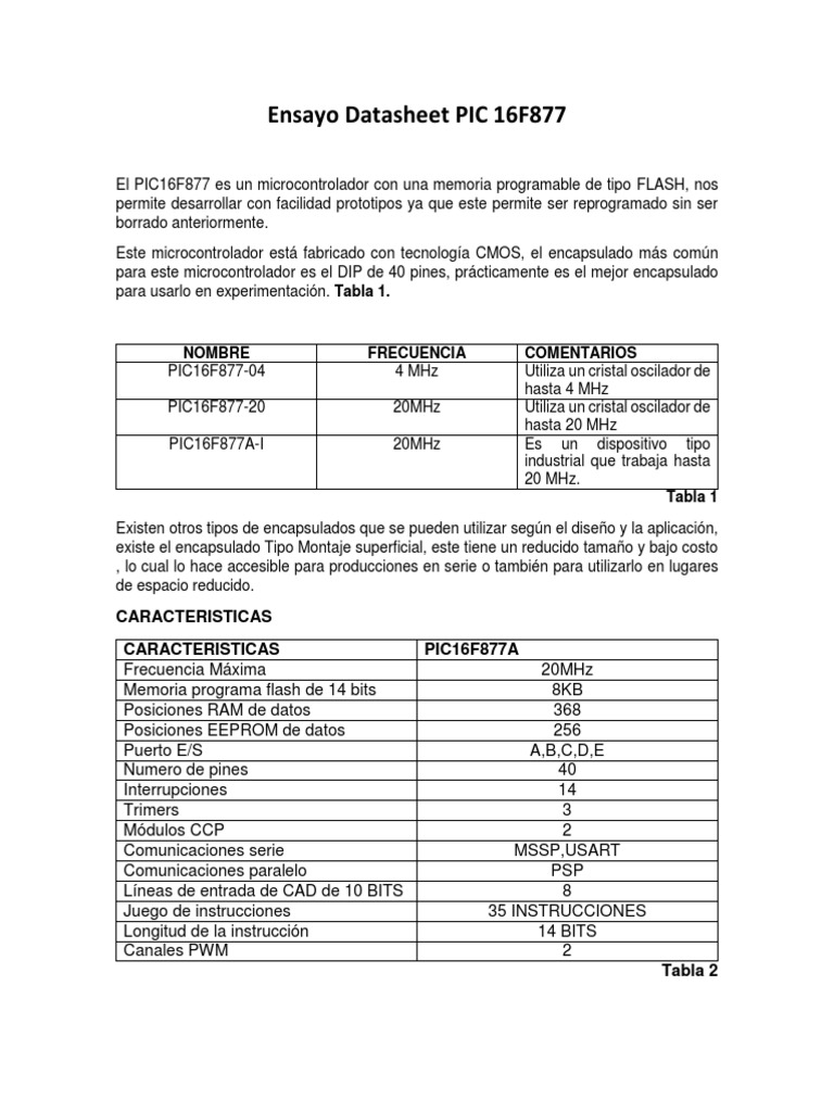 Ensayo Datasheet PIC 16F877 | PDF | Microcontrolador | Memoria de ...