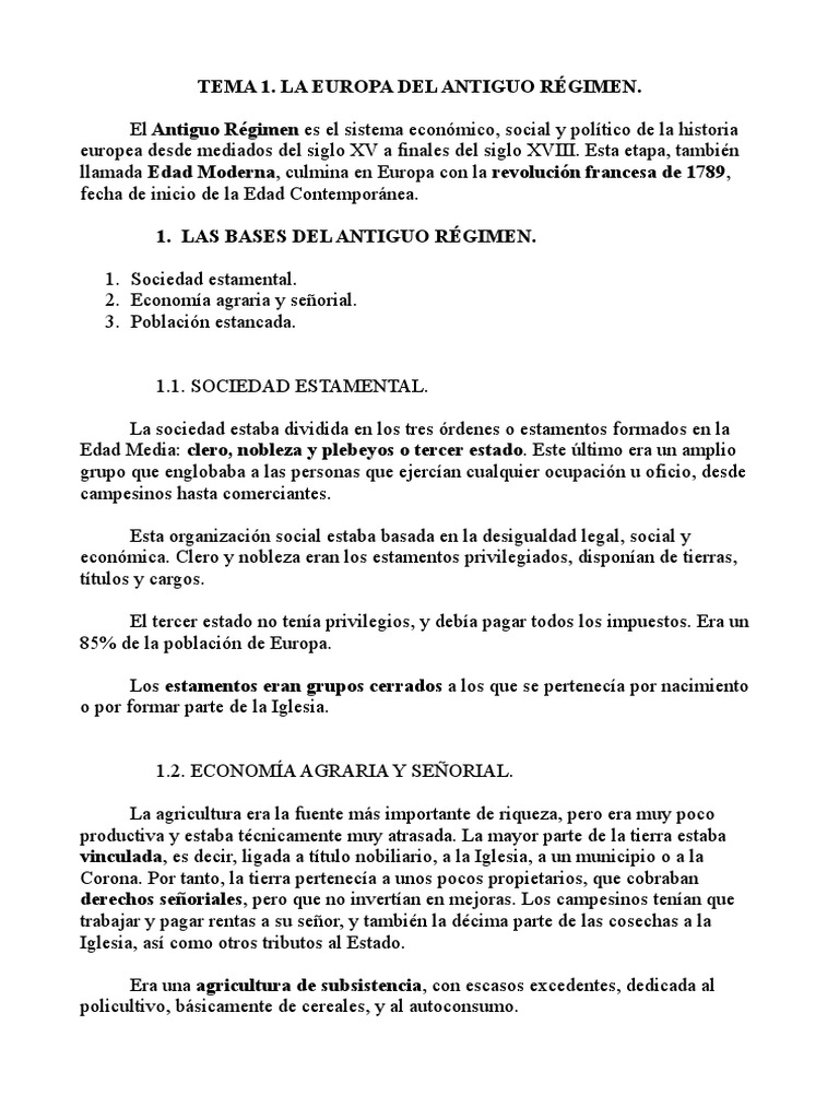 Tema 1 HMC 2 Bachillerato | PDF | Separación de poderes | Monarquía absoluta