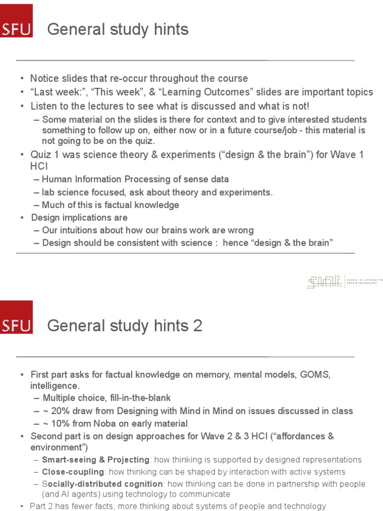HCI Study Tips for Students | PDF | Working Memory | Memory
