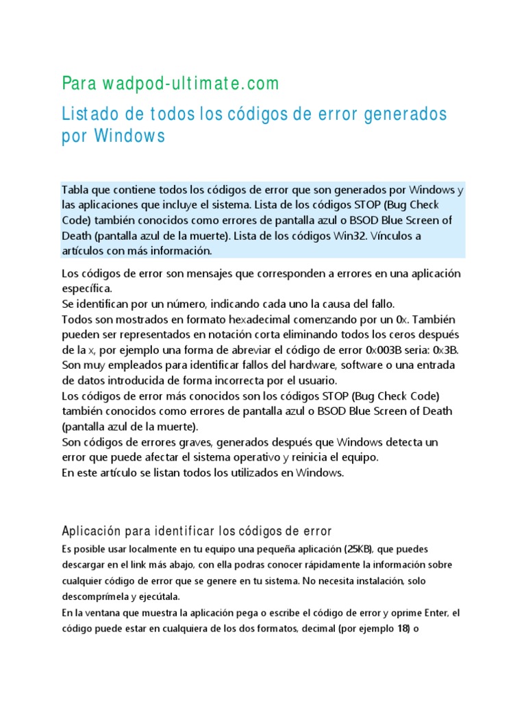 Codigos de Error | PDF | Archivo de computadora | Sistema operativo