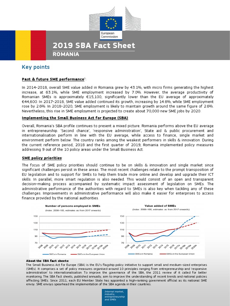 Romania - SBA Fact Sheet 2019 | PDF | Small And Medium Sized Enterprises | Entrepreneurship
