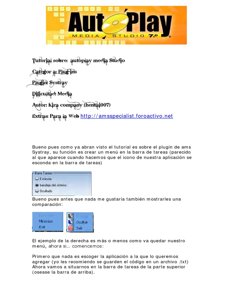 Tutorial de Systray en Autoplay Media Studio | PDF | Plataformas de ...