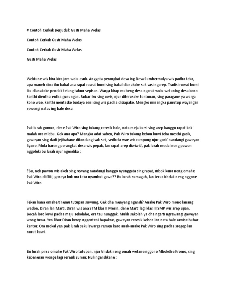 Contoh Cerkak Bahasa Jawa | PDF