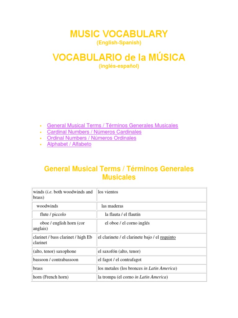 Music Vocabulary | PDF | Composiciones Musicales | Musicología