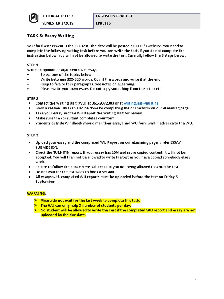 Essay Writing Instructions for EPR Test | PDF | Namibia | Essays