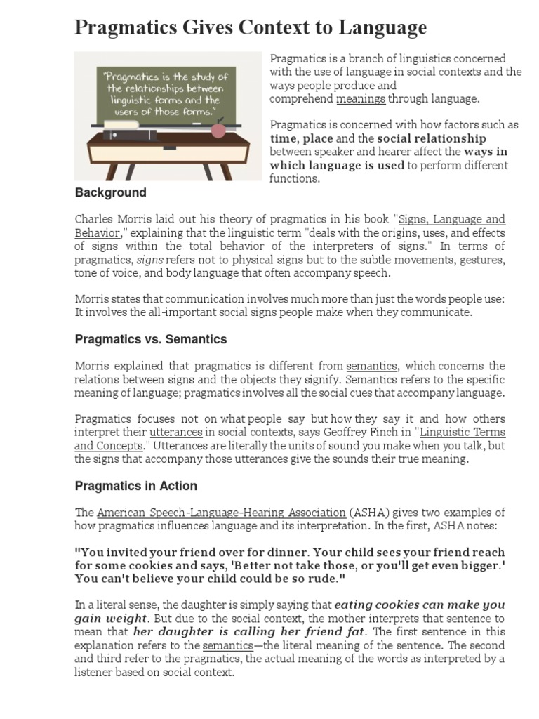 Pragmatics Gives Context To Language | PDF | Semantics | Cybernetics