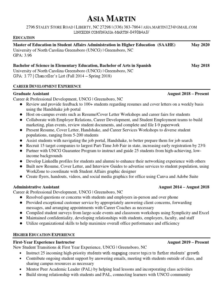Asia Martin Official Resume | PDF | Mentorship | Students