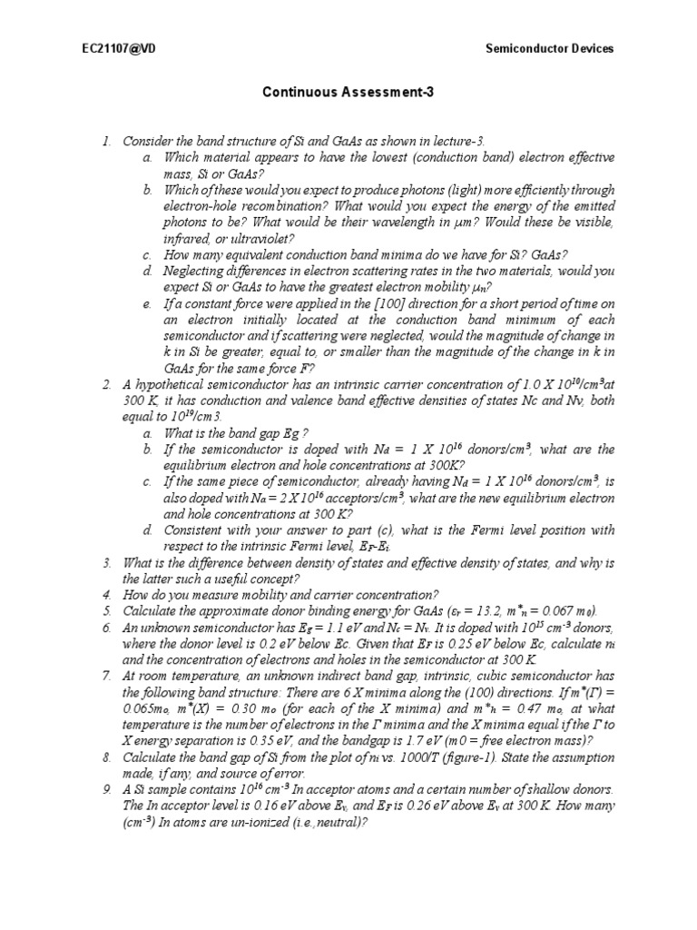Assignment | PDF | Doping (Semiconductor) | Semiconductors